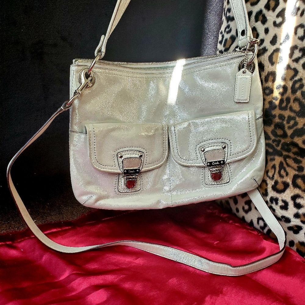Coach Poppy Metallic Shoulder Cross Body Purse - Gem